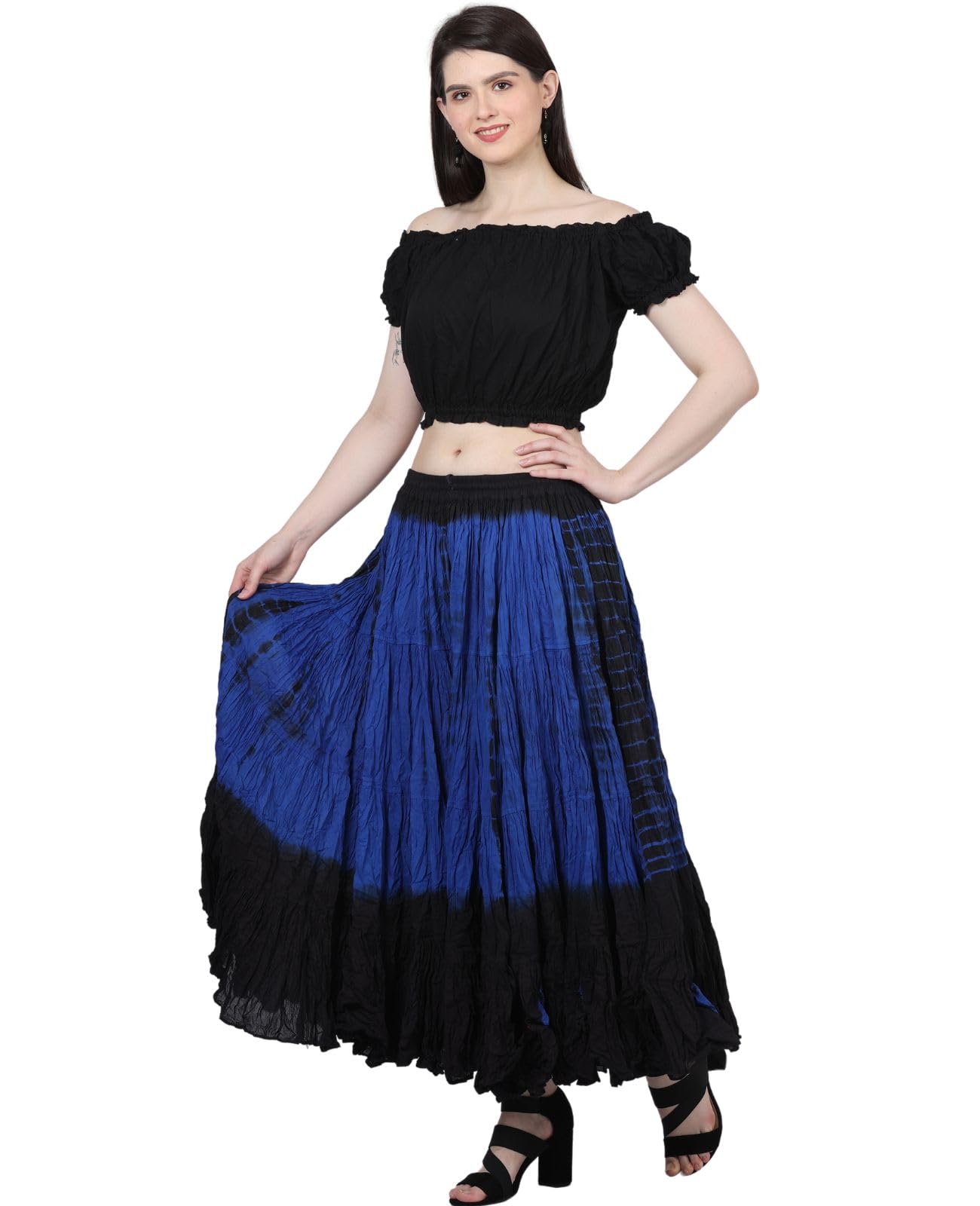 Wevez Women's American 25 Yard Cotton Skirt (Blue Tie Dye)