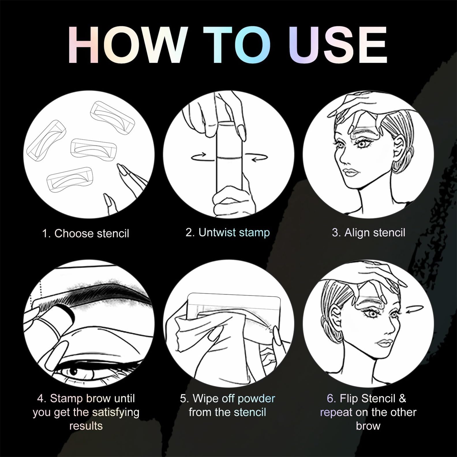 Eyebrow Stamp Stencil Kit - 1 Step Brow Stamp Kit Long-lasting Waterproof & Smudge-Proof, Eyebrow Powder with 24 Reusable Eyebrow Stencils Kit for Beginners to Nature Brow (Light Brown)
