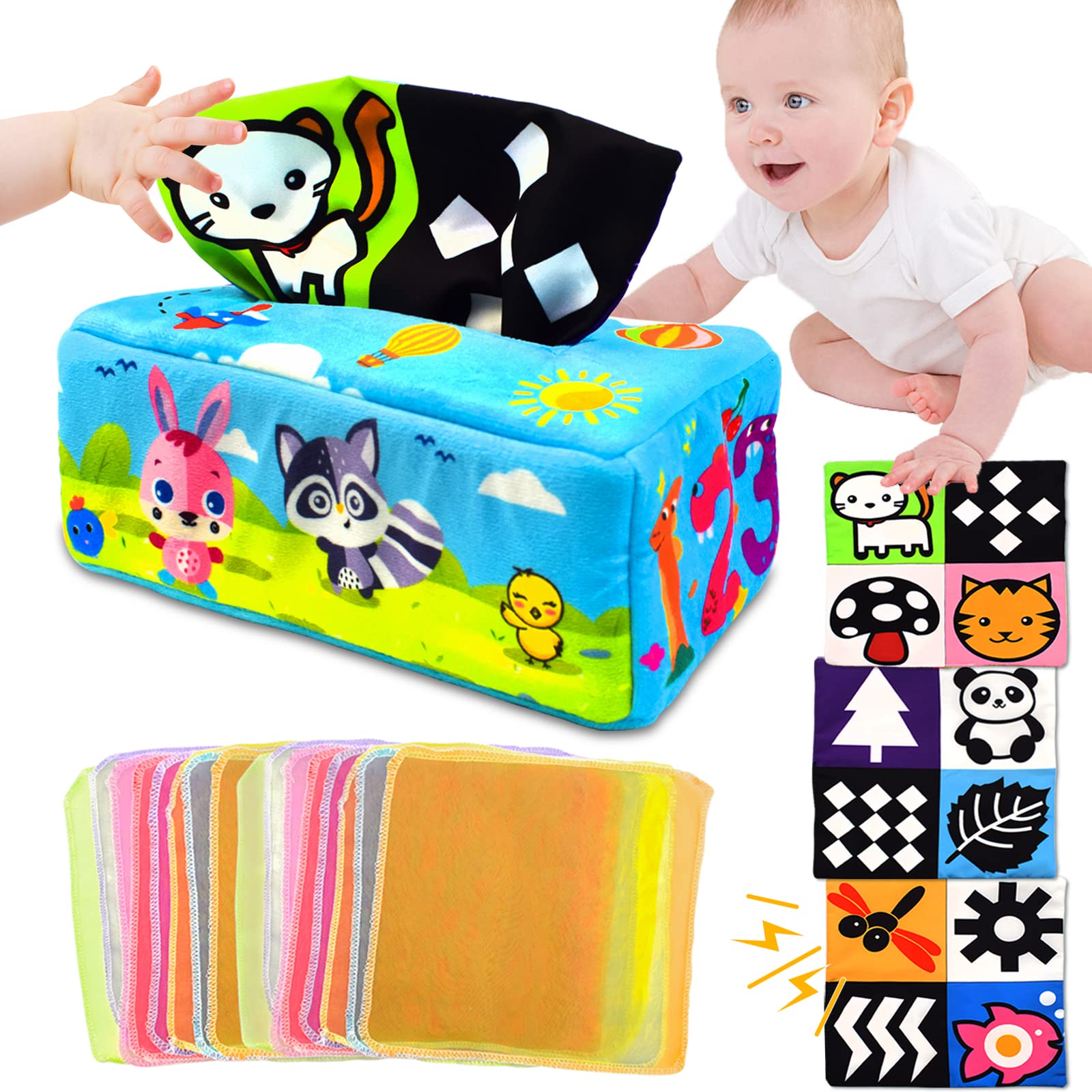 ZHQQ Magic Tissue Box Baby Toy, Montessori Sensory Toys for Babies, Infant Newborn Toddlers Sensory Toys for Year Old Boys Girls Kids Early Learning Toys Baby Gifts