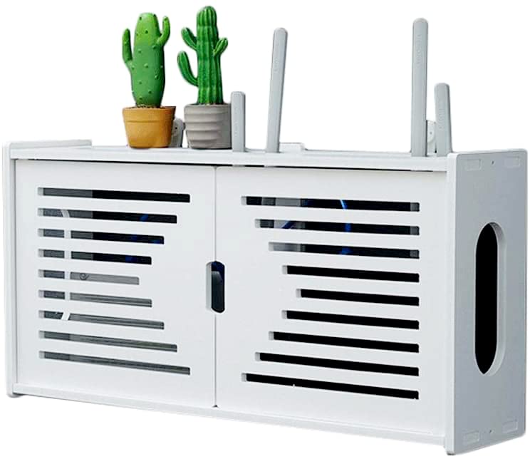 Large Wireless Router Storage Box,WiFi Router Storage Box Router Shelf Wall Mount,Router Organizer,Hider Cord Management Container, Creative Decorative Storage Box,White,19in*4.7in*9.5in