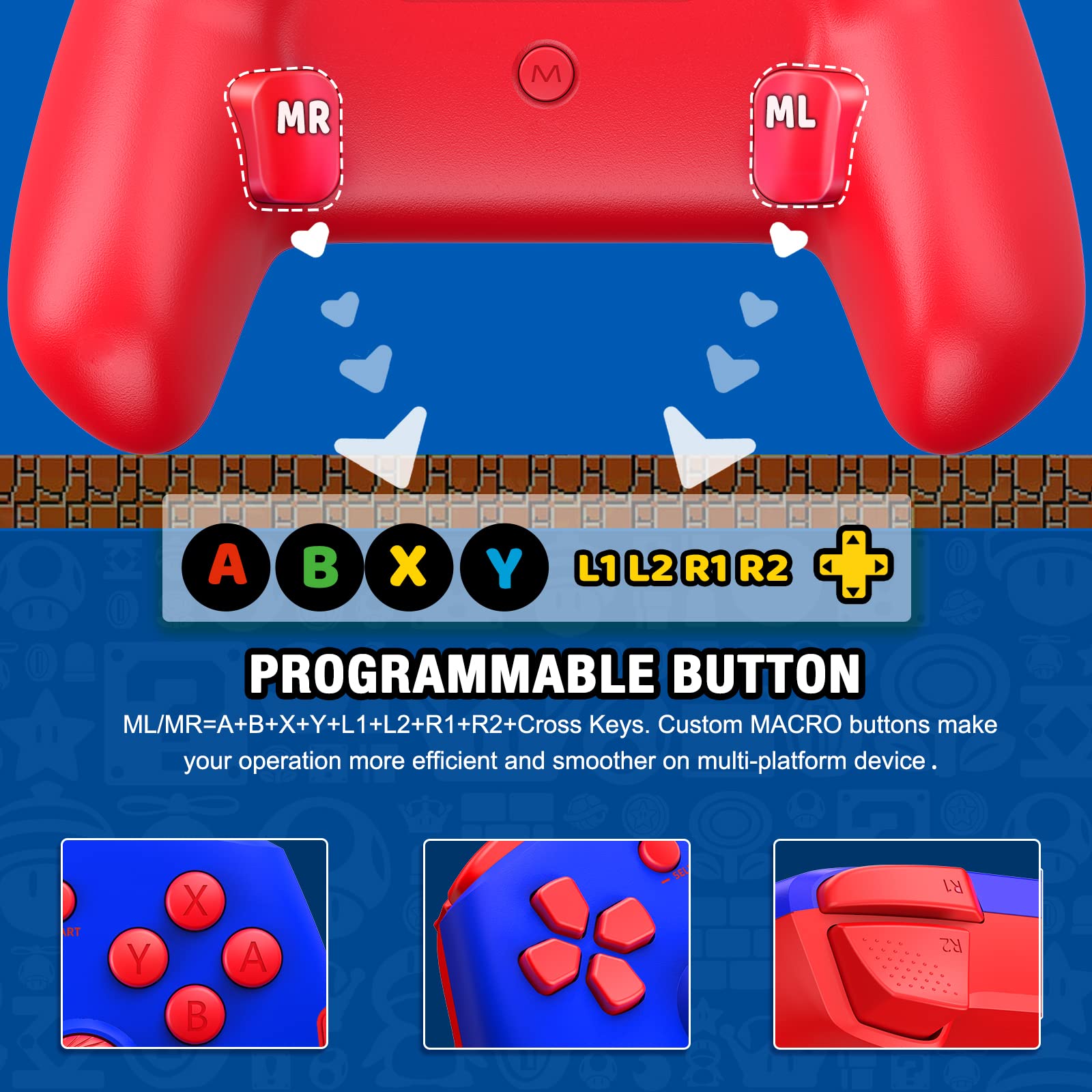 Larstylee Switch Controller, Wireless Switch Pro Controller for Nintendo Switch/Switch Lite/Switch OLED Support Keylinker, Switch Turbo Controller Compatible with PC/IOS/Android/Multi-platform