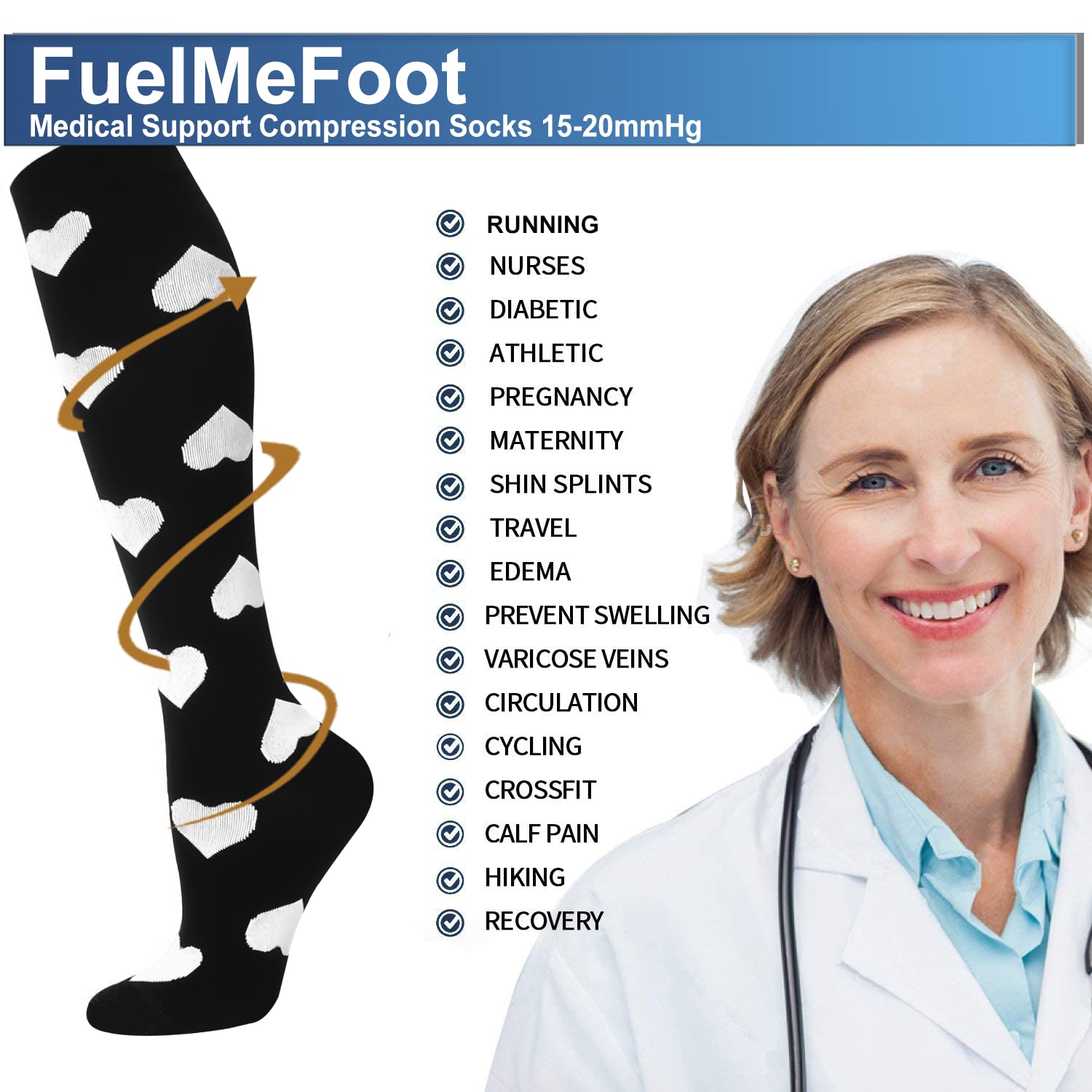 FuelMeFoot Compression Socks Women & Men Circulation - Best for Running, Nurse, Hiking, Pregnancy,Sports,Travel
