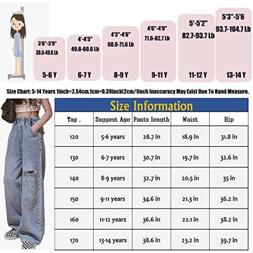 YaYabroe Kids Girls Ripped Distressed Washed Baggy Wide Leg Casual Jeans Size 5-14 yrs (11-12 Years, Blue)