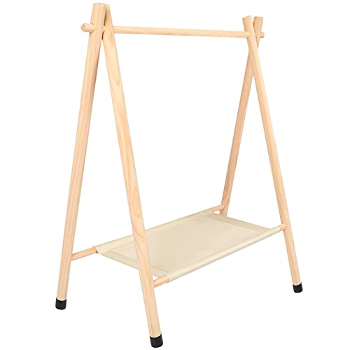 Queekay Kids Clothing Rack Kids Garment Rack for Pets Dolls Baby Dress up Storage Wooden Clothes Organizer with Storage Shelf Hanger Rack（Beige, Large）