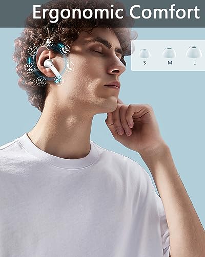 Mysic Wireless Earbuds,Bluetooth 5.3 Earbuds Built in 4 ENC Stereo Microphone Bluetooth Headphones 42H Playtime with Charging Case IPX7 Waterproof Mini in-Ear Earphones for iOS Android(White)