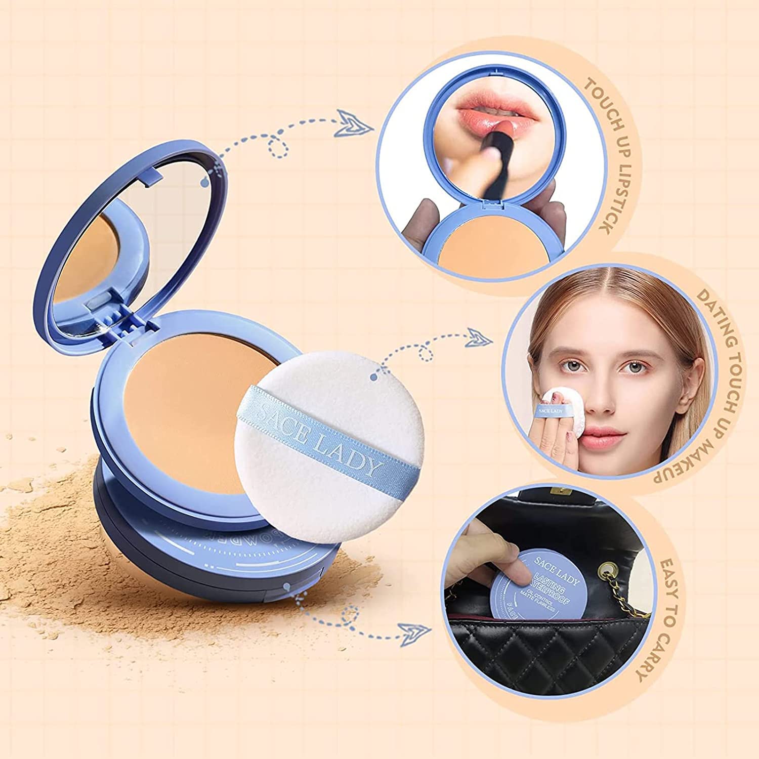 Oil Control Face Pressed Powder, Matte Smooth Setting Powder Makeup, Waterproof Long Lasting Finishing Powder, Silk Soft Mist Lightweight Face Cosmetics, Natural Beige