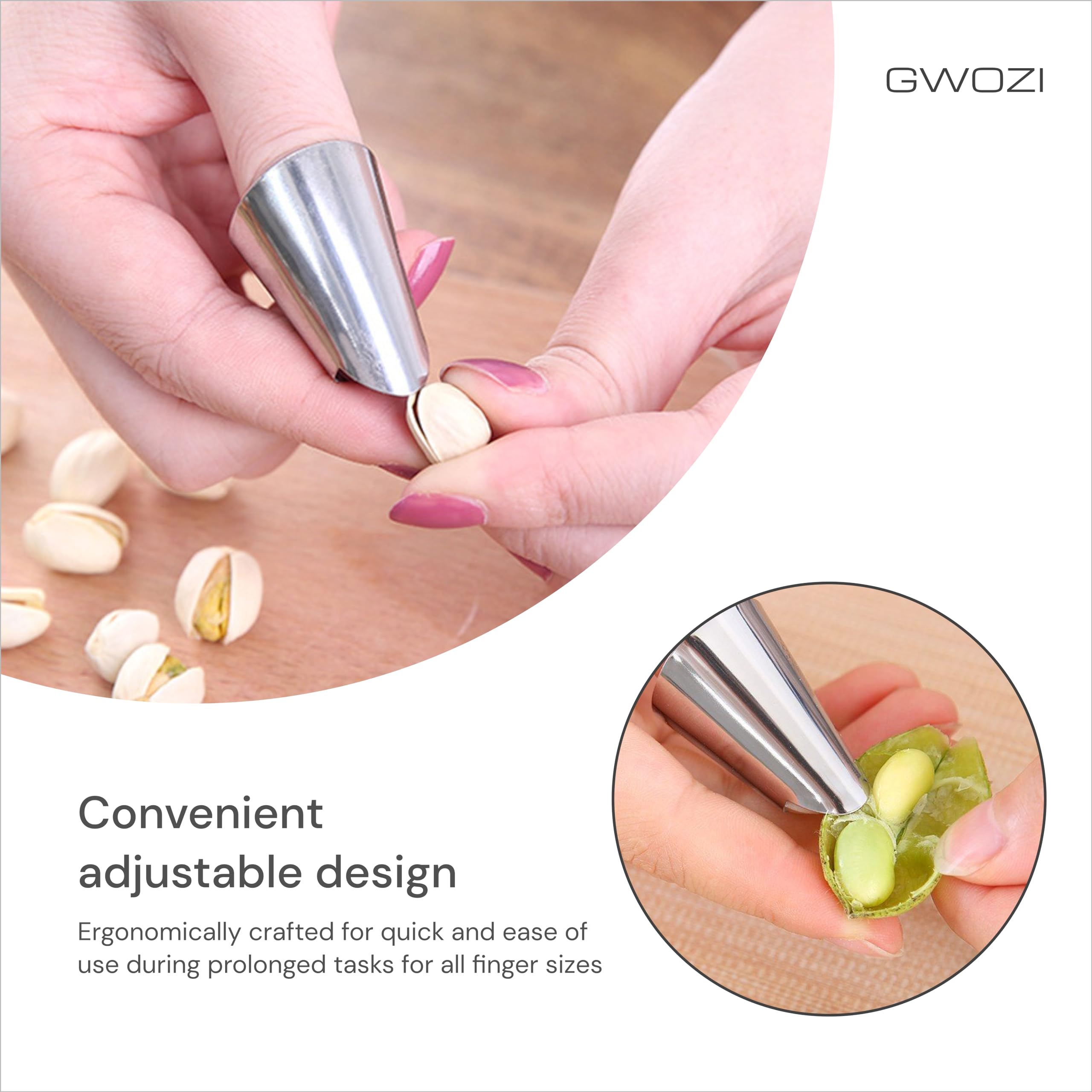 Stainless Steel Finger Protector for Cutting & Stripping Beans, Pistachios - Kitchen Finger Guards for Cutting and Stripping Nuts - Metal Nail Protection Cover, 3 Pcs