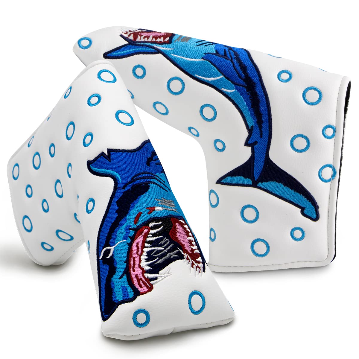 Golf Putter Covers, Shark Embroidery Golf Putter Headcover Blade Putter Cover Golf Headcovers Leather Golf Club Covers for Titleist Callaway