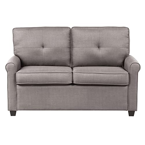 OUllUO Pull Out Sofa Bed Dual Plugs USB Ports, 2-in-1 Convertible Loveseat Sofa Couch Sleeper with Folding Mattress, Modern 2 Seat Small Sofa Couch for Living Room Apartment Guest Bedroom,Gray