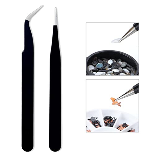 Nail Art Tweezers Nail Rhinestone Picker Tool Nail Sticker Tweezers 2 Pcs Black