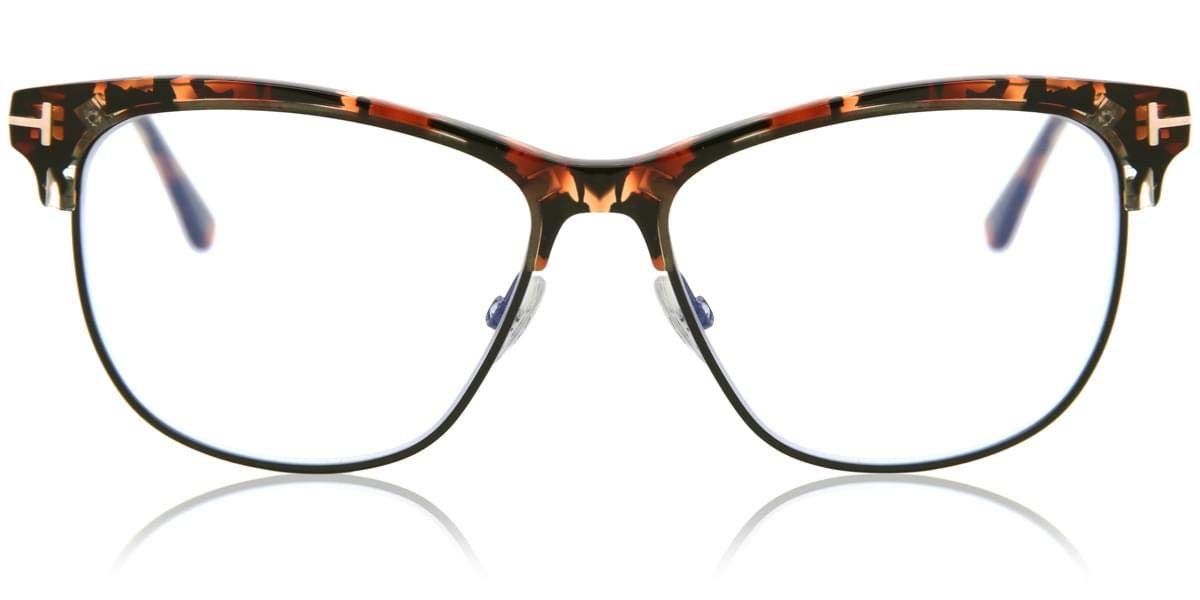 Eyeglasses Tom Ford FT 5546 -B 055 Shiny Red Havana, Black/Blue Block Lenses, 54-14-140
