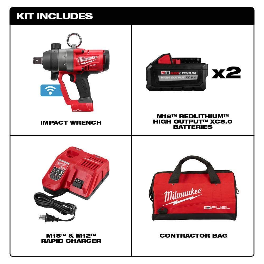 Milwaukee 2867-22 M18 Fuel 1" High Torque Impact Wrench (8.0ah) Kit 2867-22