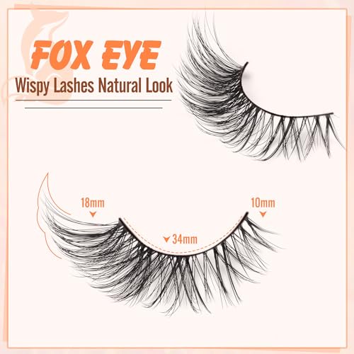 Lashes Russian Strip Natural Wispy False Eyelashes Cat Eye Fluffy D Curl Lash Soft Volume 16 Pairs Lashes Pack Reusable Fake Eyelash by Winifred