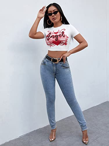 SOLY HUX Women's Graphic Tees Y2k Crop Top Short Sleeve T Shirt Tee Summer Tops White M