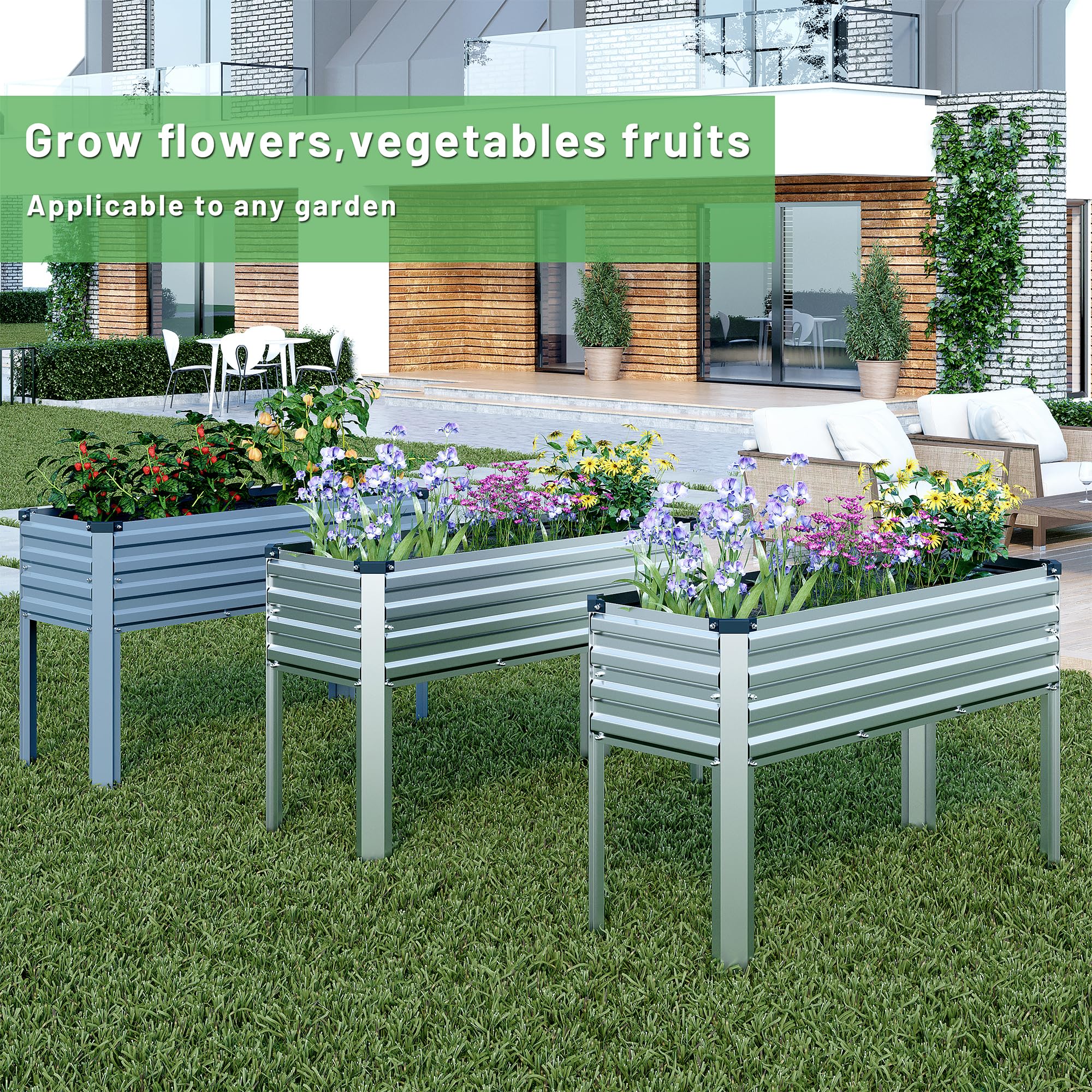 MGNO Galvanized Raised Garden Bed Outdoor with Legs,48×18×32in Metal Elevated Raised Planter Box for Backyard, Patio, Balcony, 300lb Capacity,Silver…