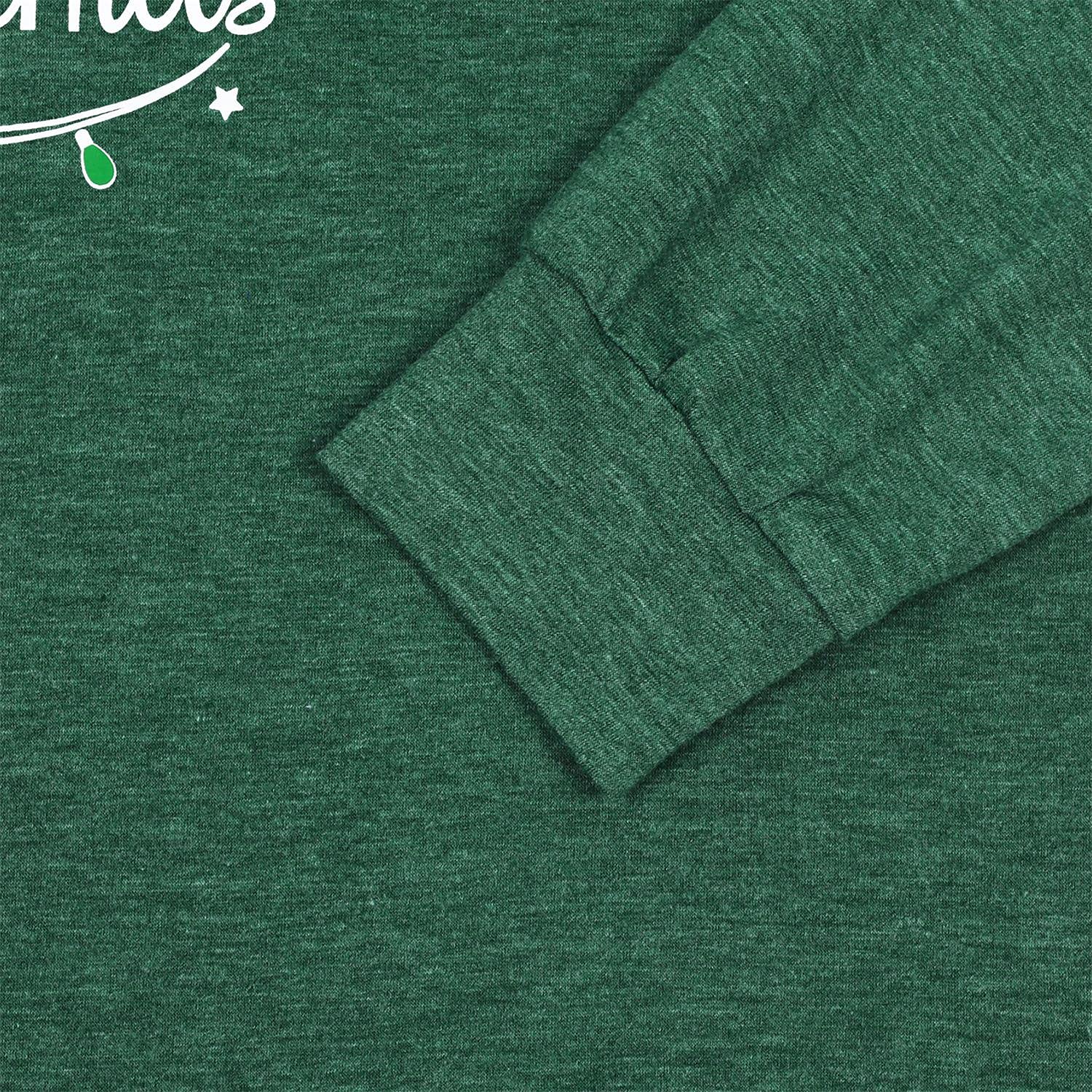 FASHGL Christmas Shirt Women Merry and Bright Pullover Christmas Lights Graphic T Shirts Xmas Long Sleeves Tops Green