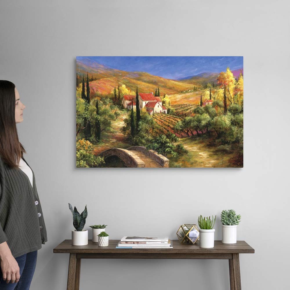GREATBIGCANVAS Tuscan Bridge Canvas Wall Art Print, Home Decor Artwork, 36"x24"x1.5"