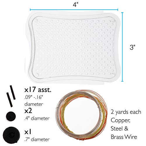 The Beadsmith, Wig Jig, Wig-A-Ma-Jig Beginner kit, Includes 3 x 4 inch Clear Plastic jig, Includes Plastic pegs and 2 Yards of Copper, Silver and Gold Craft Wire