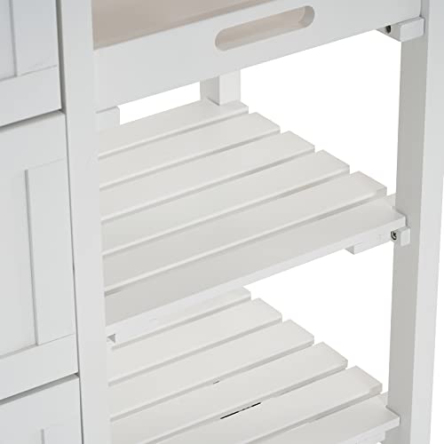 White Rolling Kitchen Island with Storage,Drawer Storage Islands &Carts Mobile Storage Islands,Portable Kitchen Cart Cabinets Rolling Kitchen Island Table on Wheels with Storage Cabinet 76 x 37x 84CM