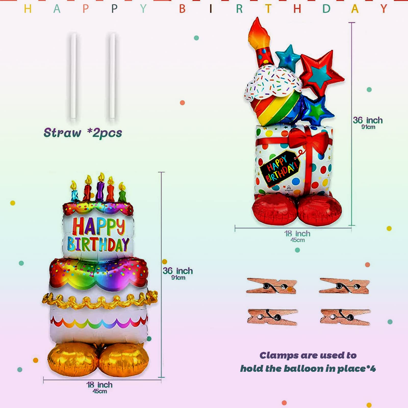 Happy Birthday Balloon Large Size Standing Birthday Balloon,Birthday Party Decorations Supplies Birthday Cake Balloon and Birthday Gift Balloon