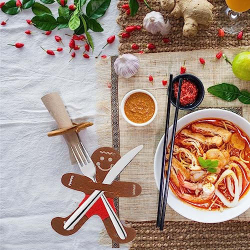 HOLIDYOYO 12Pcs Christmas Silverware Holders Fabric Gingerbread Man Shaped Cutlery Holder Pouch Bag Knife Fork Spoon Cover Tableware Holder for Christmas Party Table Decoration