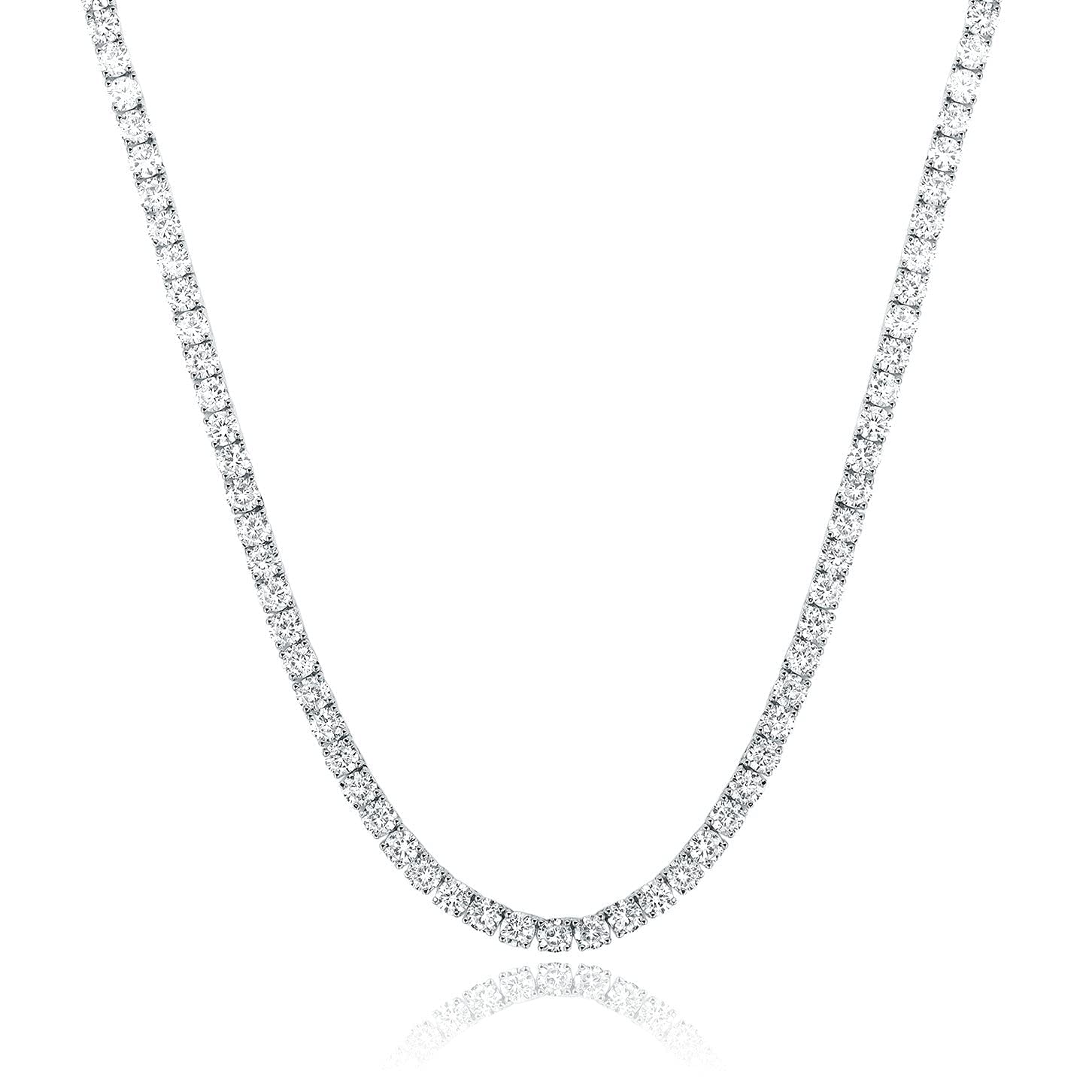 Gemsme 18K White Gold Plated 3.0mm Round Cubic Zirconia Classic Tennis Necklace For Women 18 Inch