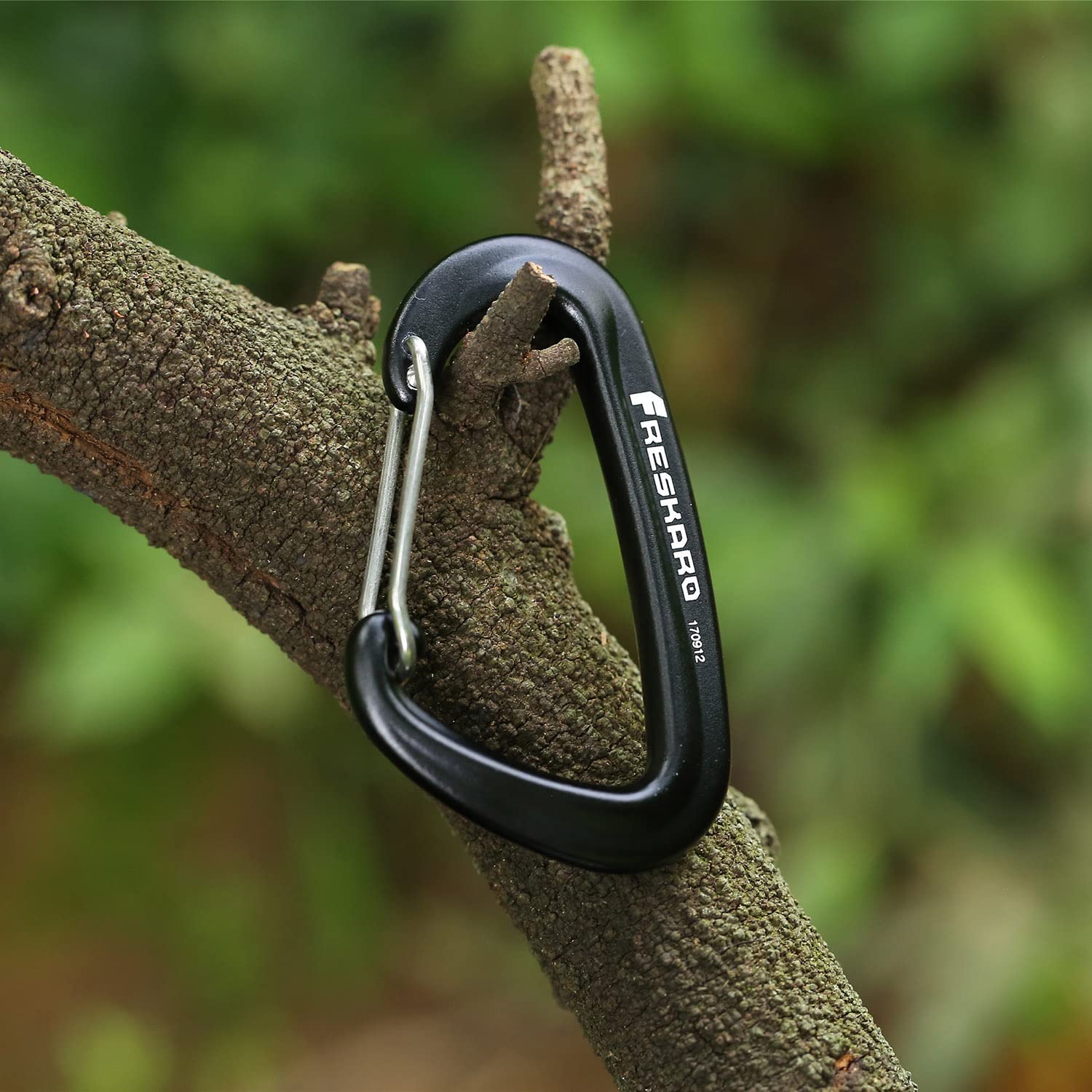 FresKaro Wiregate Carabiner Clip, 12kN(2698lbs), Used for Backpacking Gear or as a Hiking Accessories - 4pack of Black d Ring Wire gate caribeener Clips.