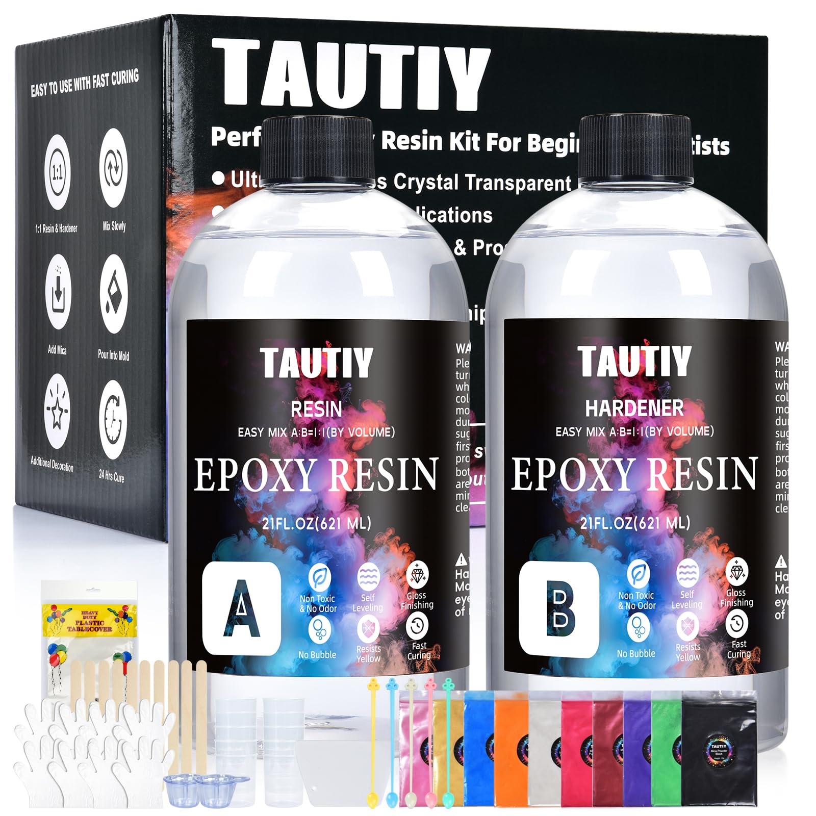 Epoxy Resin-21OZ Resin Kit, Epoxy Resin Crystal Clear Starter Kit for Beginners- No Bubble Easy Mix 1:1 for DIY Jewelry Making of The Art Resin & Epoxy Resin…