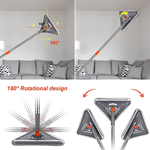 Wall Mop Wall Cleaner with 85 Inch Long Handle, 360° Rotating Microfiber Dust Mop, Skirting Cleaning Tool Ceiling Gasket Window Cleaning Kit with 6 Replacement Pads and 25" to 85" Extension Pole