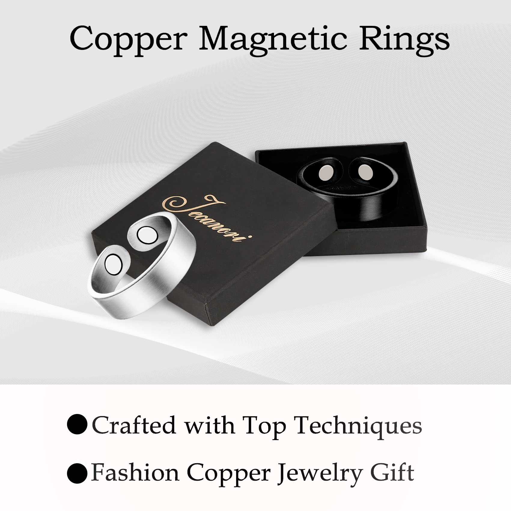 Jecanori 2PCS Copper Rings for Women Men,Magnetic Copper Ring,Christmas Jewelry Gift with Ring Box,Ring(Uncoated Sleek)