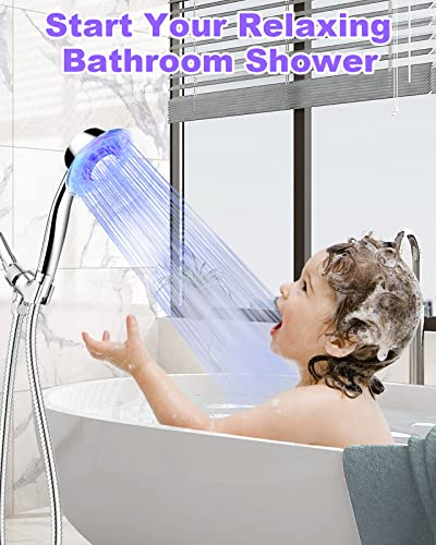 Led Shower Head with Handheld, BBtang 5''Detachable Shower Head with Hose 7 Color Changing Light SPA Spray Showerhead, High Pressure Water Saving Shower Heads Built-in 60 Inch Long Hose