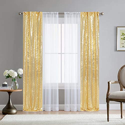 SquarePie Sequin Curtain 2 Panels 2FT x 8FT Gold Backdrop for Wedding Party Christmas