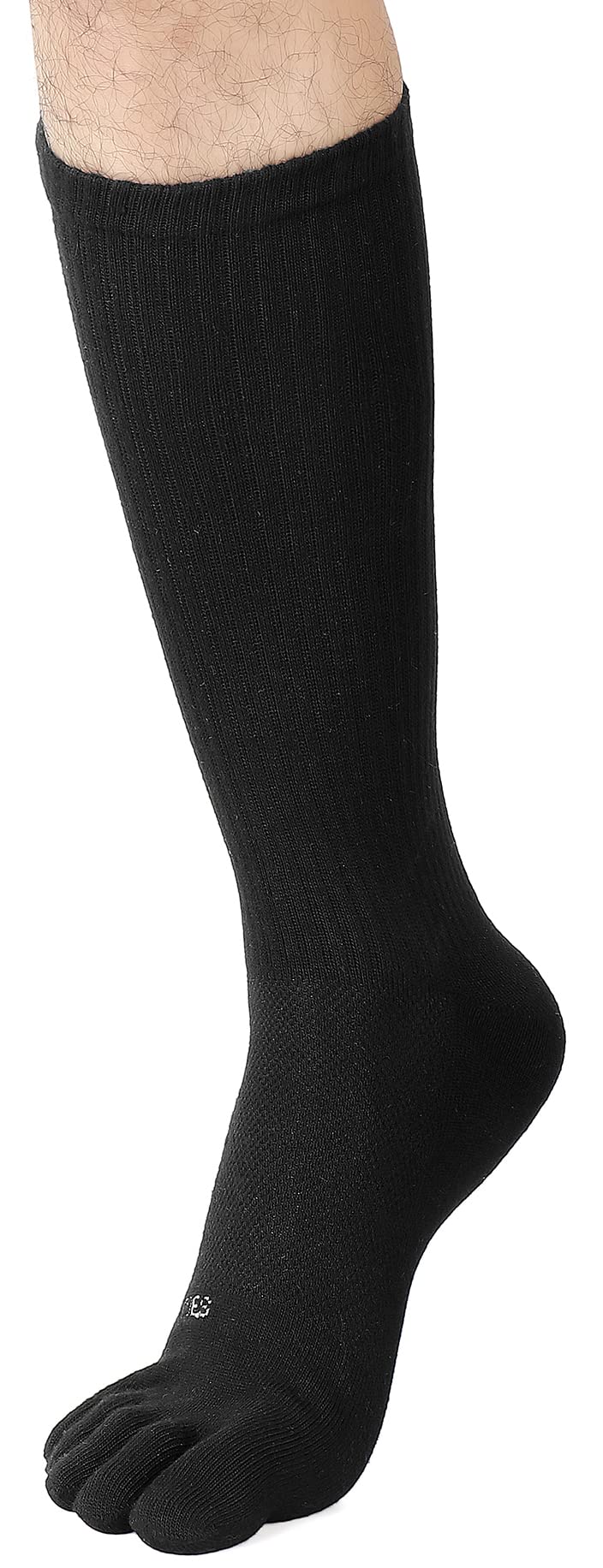FUN TOES Men Crew Toe Socks Athletic Running Socks - Arch Support - Proper Toe Alignment - Breathable Mesh Top - Soft and Stretchy Value 6 Pairs Pack size 6-12 (Black)