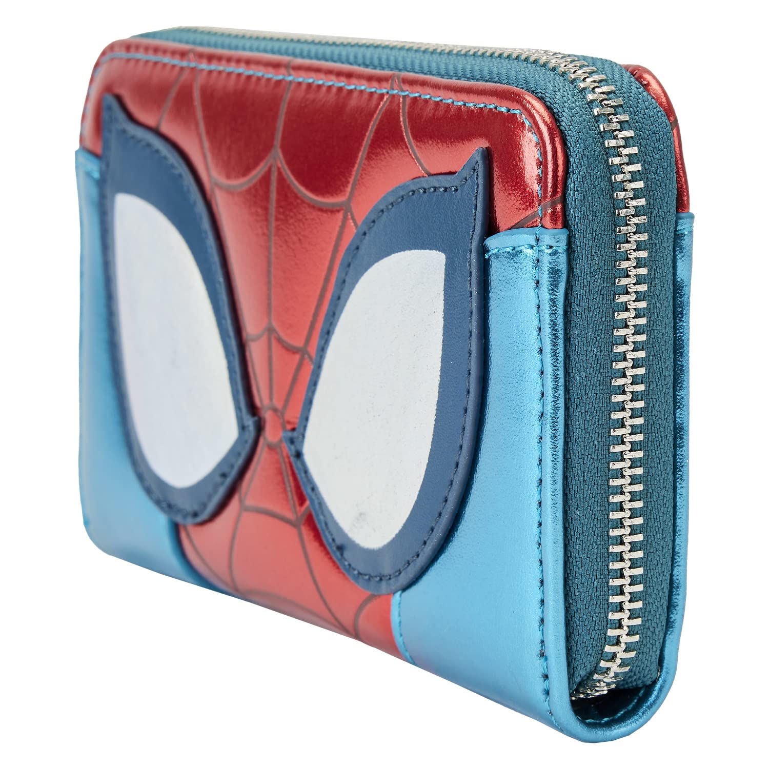 Loungefly Marvel Shine Spider-Man Cosplay Zip Around Wallet | Red & Blue Spiderman Pouch Standard