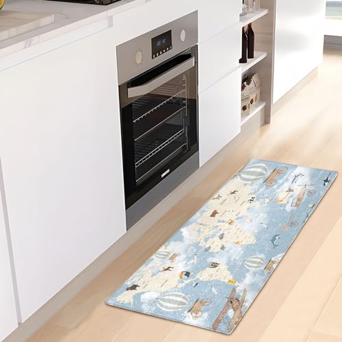 Fluffy Floor Carpet-Animals World Map Travel Theme,39x20in Front Door Mat Indoor Machine Washable Carpet,Aesthetic Rug