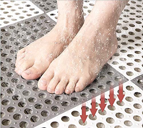 Jucoan 12 Pack Interlocking Non Slip Drainage Floor Tiles, 11.8 X 11.8 Inch Soft PVC Bath Shower Floor Mat with Suctions Cups, Drainage Holes for Bathroom, Kitchen, Pool, Wet Areas