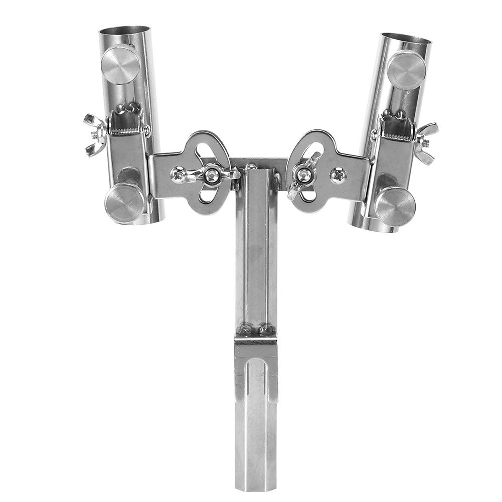 Fishing Rod Holder, Stainless Steel Anti-Rotary Double Fishing Rod Bracket Stepless Fine-Tuning Fishing Fixed Tool