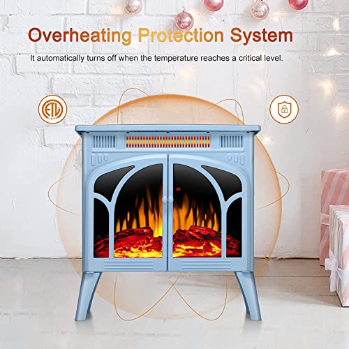 Electric Fireplace Stove Heater,Electric Fireplace, Fireplace Heater with 3D Logs and Realistic Flame,1500w,Blue