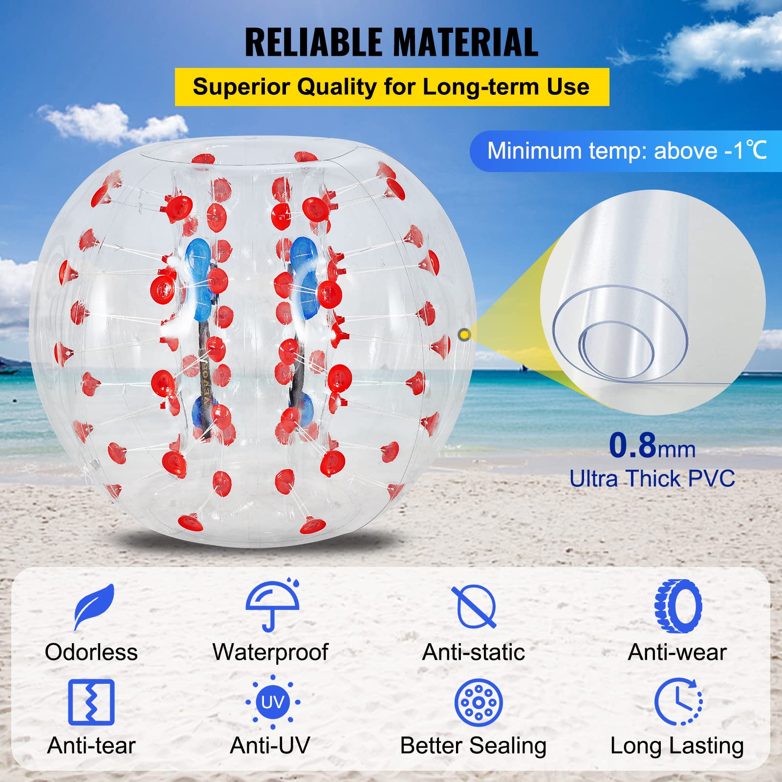 Happybuy Inflatable Bumper Ball 4 FT / 1.2M Diameter, Bubble Soccer, Blow It Up in 5 Min, Inflatable Zorb Ball for Adults or Children