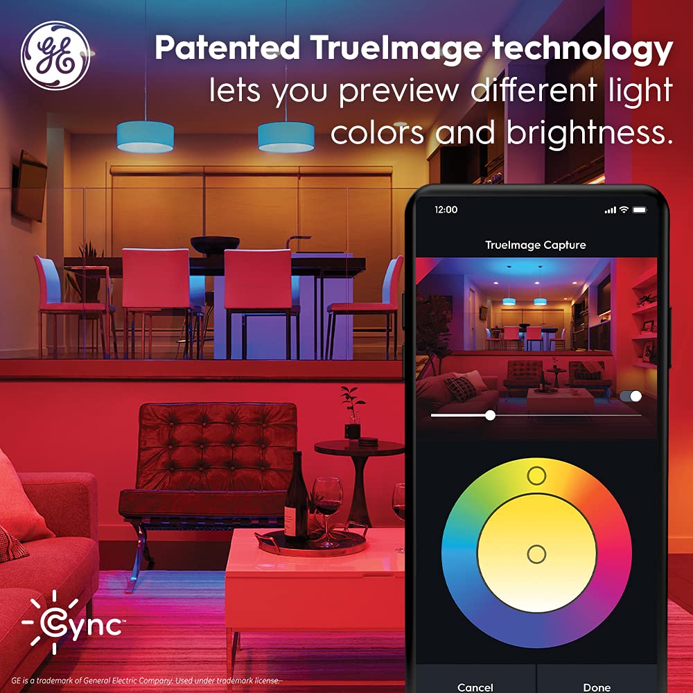 GE CYNC Smart LED Light Bulb, Full Color, Bluetooth Enabled, Alexa and Google Home Compatible,White, (1 Pack), Packaging May Vary