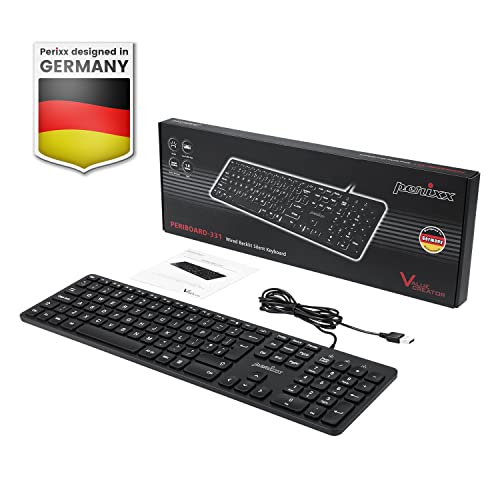 Perixx PERIBOARD-331 Wired Backlit USB Keyboard, Slim Design with Big Font Keys, White Illuminated LED, US English Layout