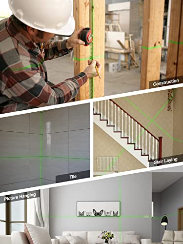 Laser Level Self Leveling Cross Line Green Laser Level Tool Adjustable Brightness Laser Leveler with 360°Magnetic Mounting Plate Carrying Pouch for Picture Hanging and Construction