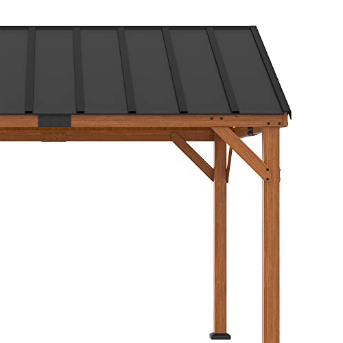 Outsunny 11' x 12' Hardtop Gazebo with Wooden Frame and Waterproof Asphalt Roof, Permanent Pavilion Gazebo Canopy, for Garden, Patio, Backyard, Deck, Porch, Brown
