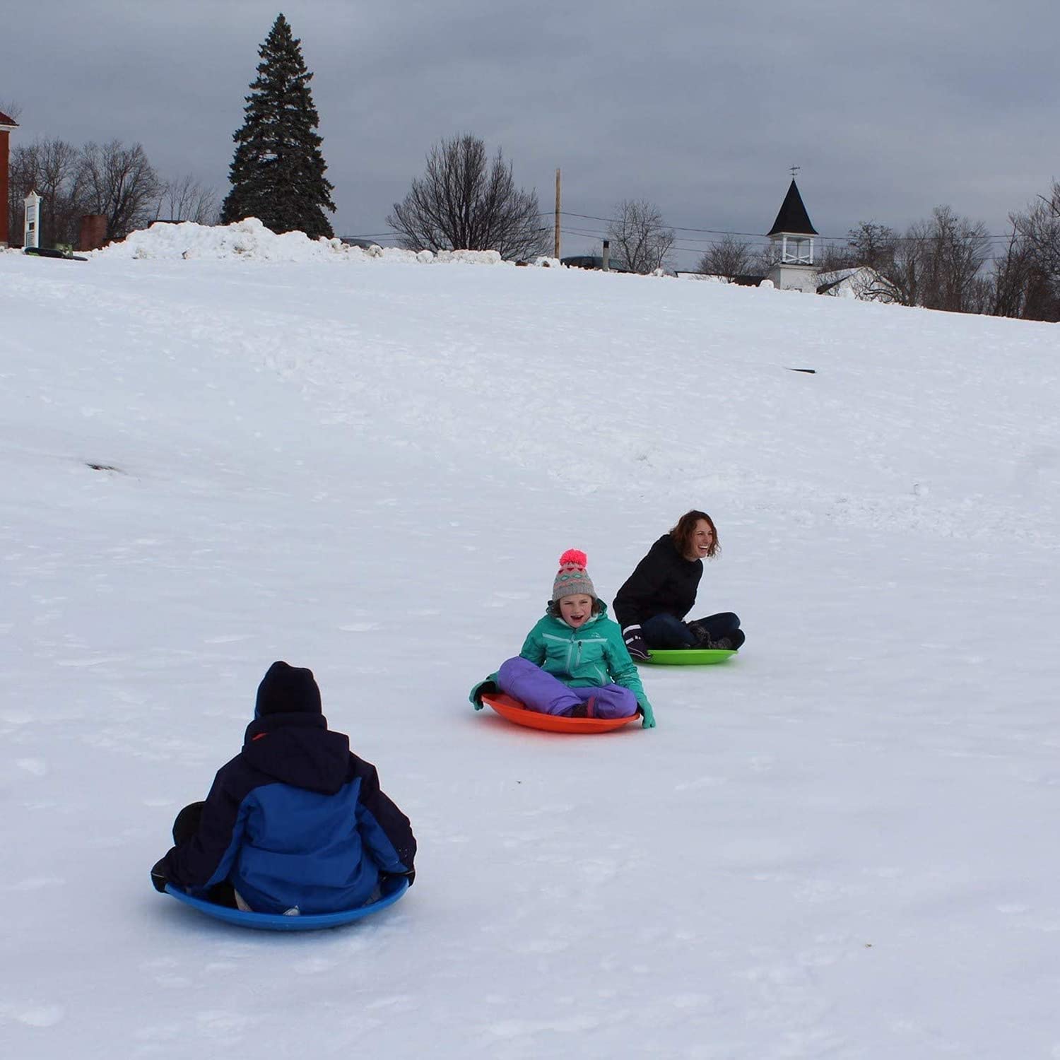 Flexible Flyer Paricon 626-G Round Flying Saucer Disc Racer Polyethylene Snow Sled Toboggan, for Ages 4 and Up, 26 Inch Diameter, Green (2 Pack)
