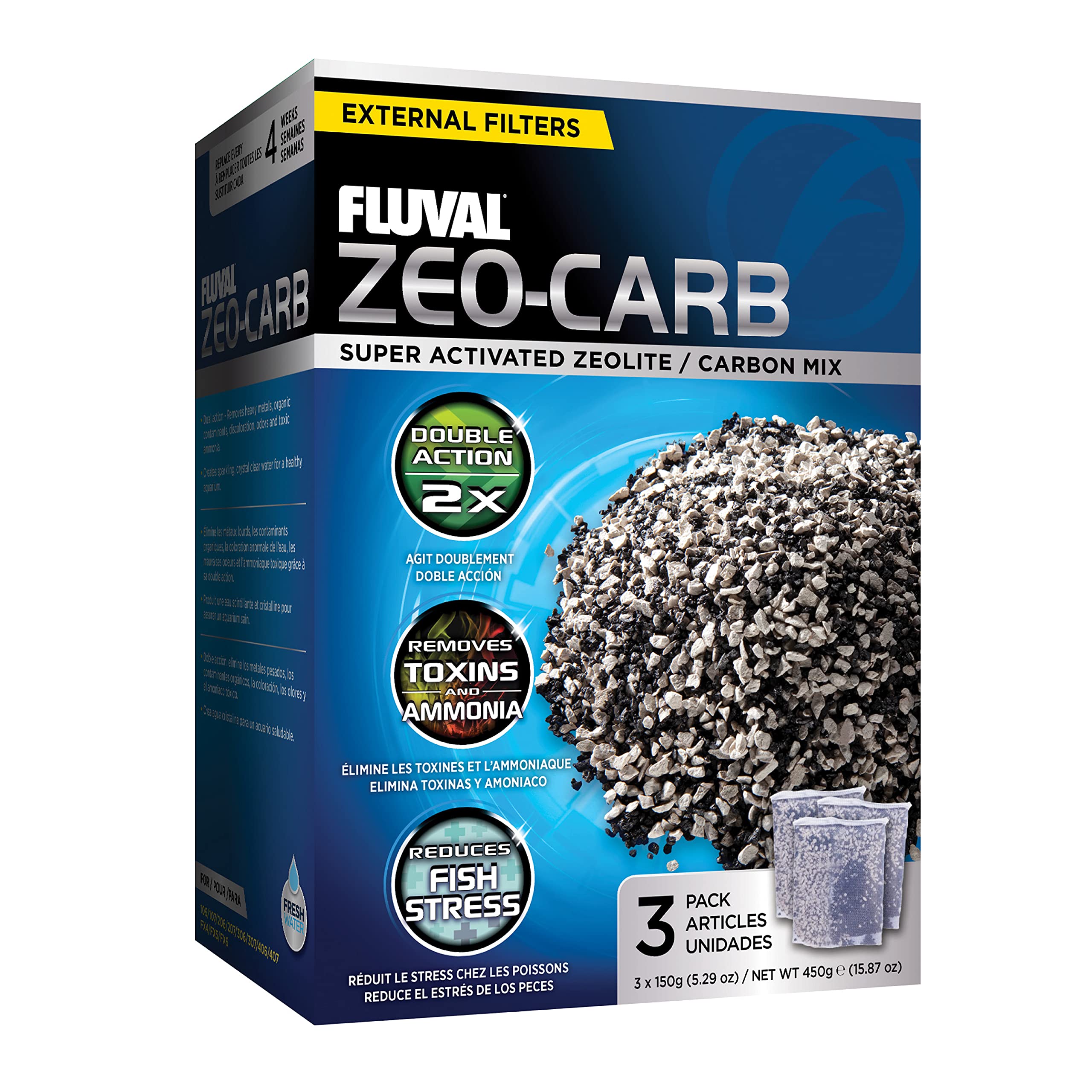Fluval Biomax Bio Rings - 500 grams/17.63 ounces Zeo-Carb, 150 Gram, 3-Pack Nylon Bags