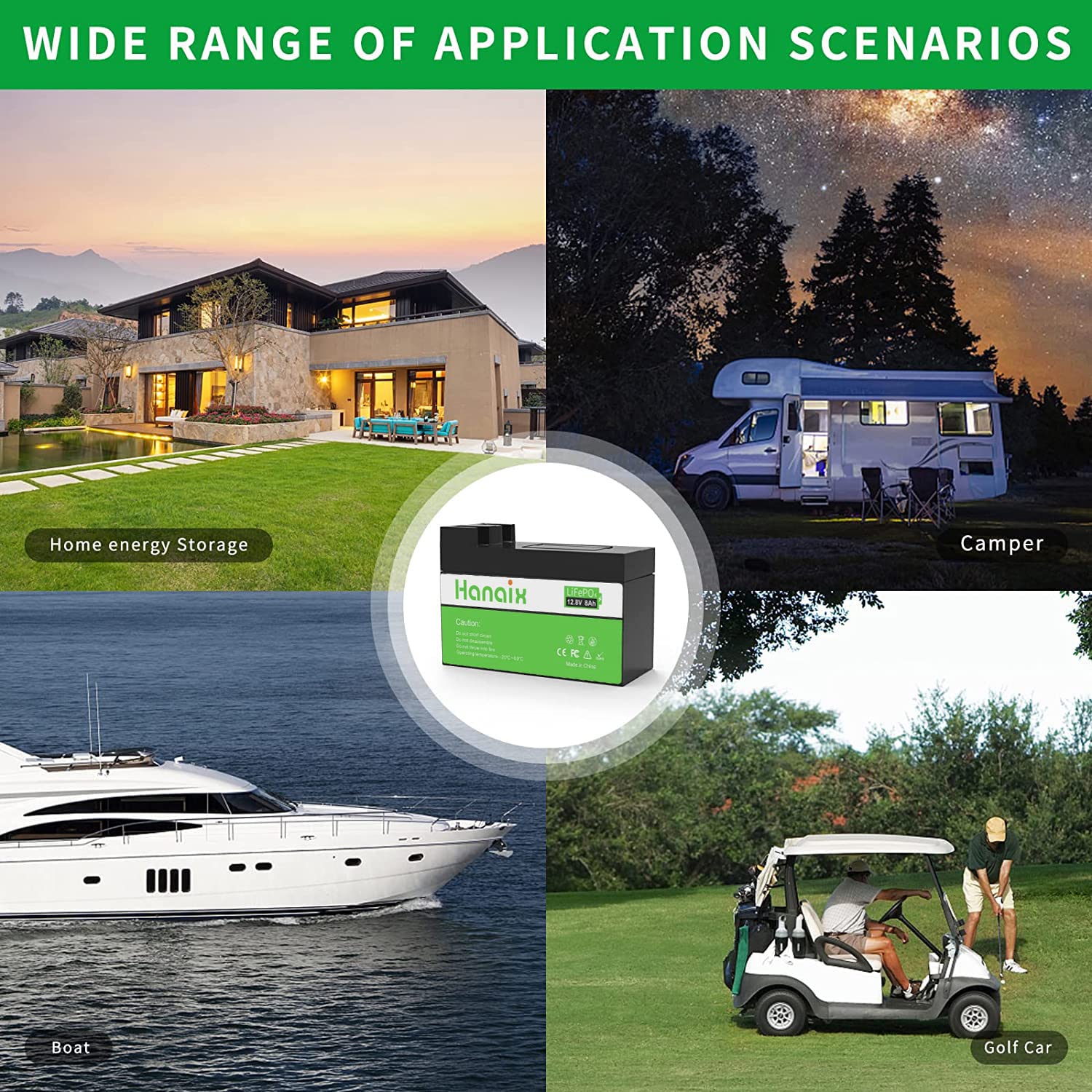 Hanaix 12V 8Ah LiFePO4 Battery, Deep Cycle Rechargeable Battery Built-in BMS, Small 12v Battery for Ride on Toy, Power Wheels,Home Storage Use,Small Solar, UPS, Lighting, Fish Finder