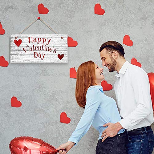 Happy Valentine's Day Sign, Red Hearts, Distressed Wood Style Sign, 6" x 12" Sign, Valentine's Day Gift, Holiday Door Sign(E4-WH219)