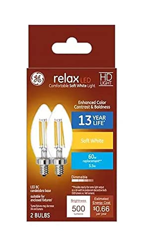 GE Relax LED 60 Watt Equivalent B12 Soft White Dimmable Decorative Candle Light Bulb (2-Pack)