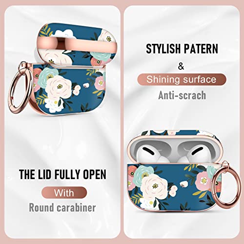 Youskin Airpod Pro 2 Case 2022 Flower Cute, AirPod Pro 2nd Generation Case, Rose Golden Plating Airpods Pro Case with Keychain,Shockproof Protective Case for AirPod Pro 2 2022,Blue Red Flower