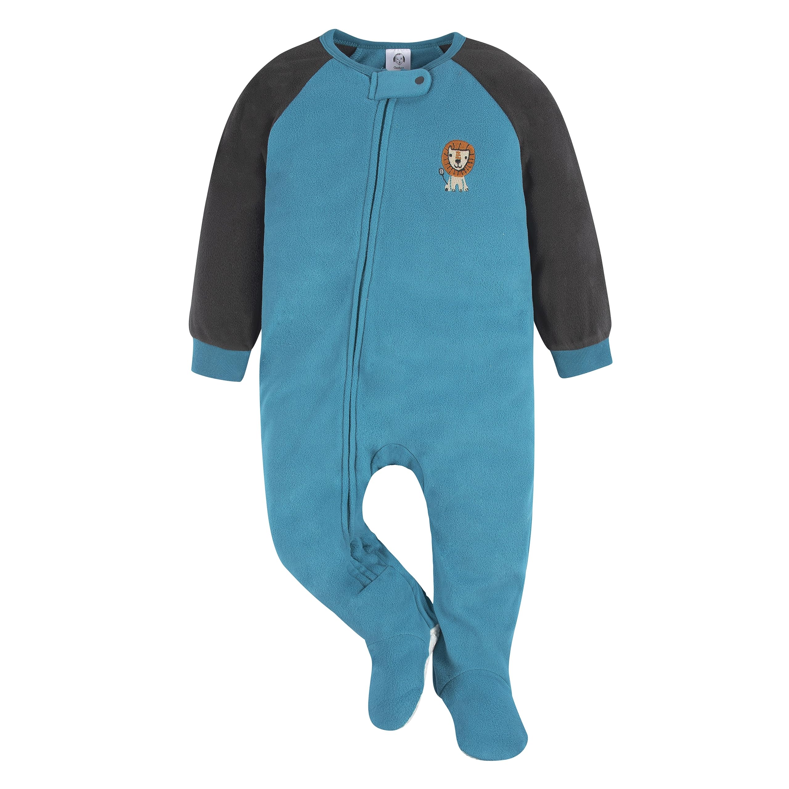 Gerber Baby Boys' Toddler Loose Fit Flame Resistant Fleece Footed Pajamas 2-Pack, Brown Lion, 0-3 Months